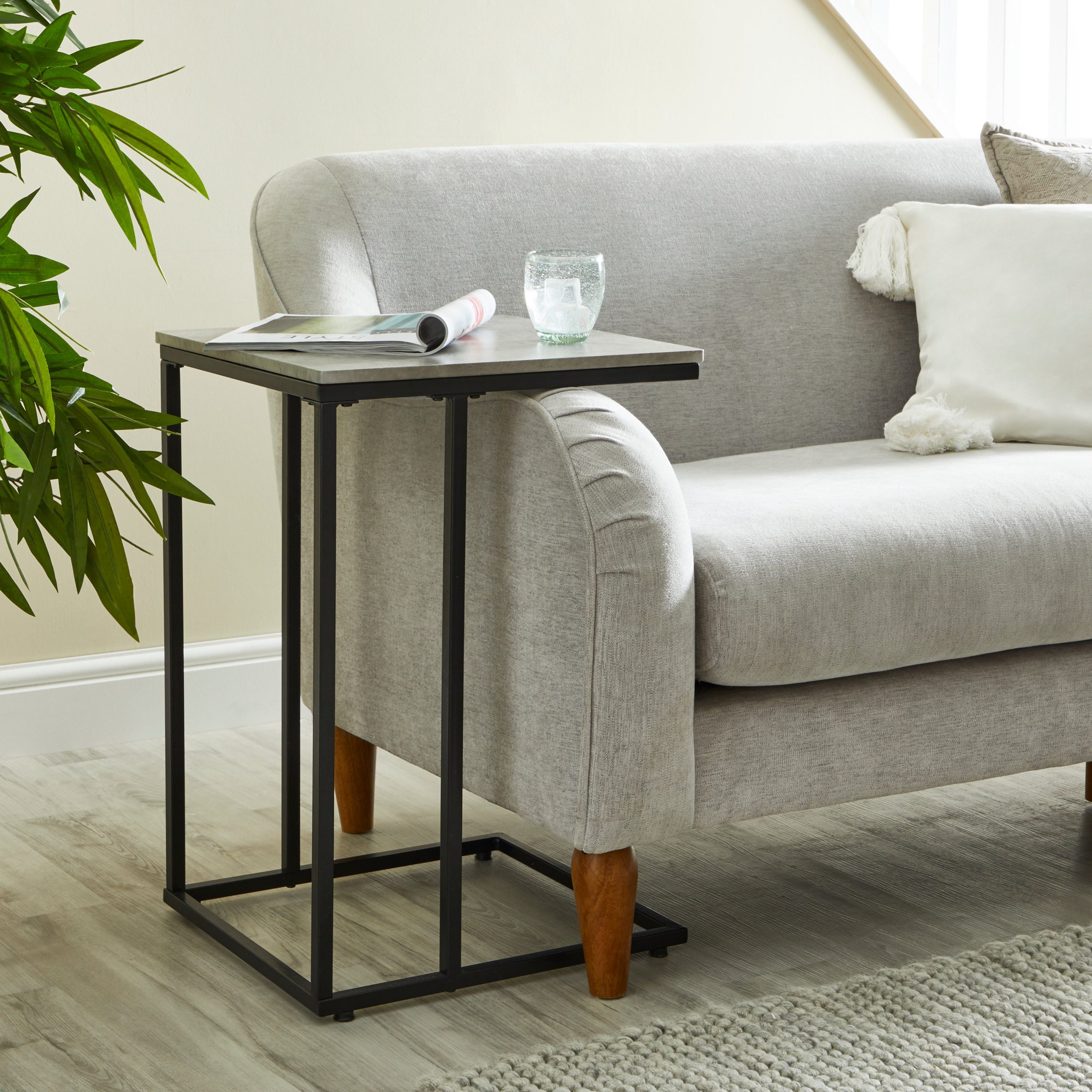 Charlie Concrete Effect C shaped Side Table Grey